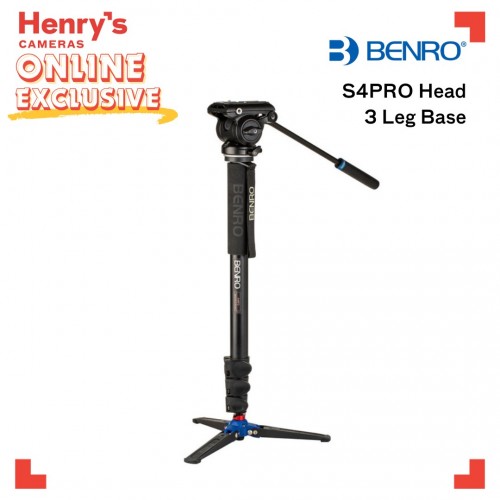 Benro S4 Pro Monopod Kit A48FDS4PRO Alum. Monopod 3-Leg Base S4 Pro Fluid Video Head